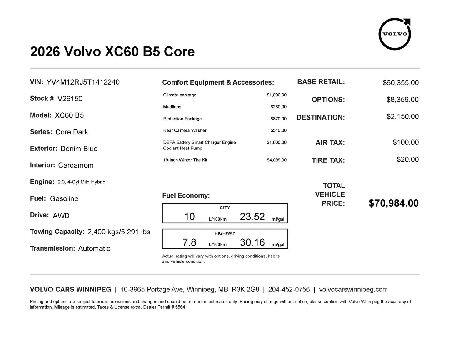 2026 Volvo XC60 | $ 69,864 | 4,550 km SUV for sale by Volvo Cars ...