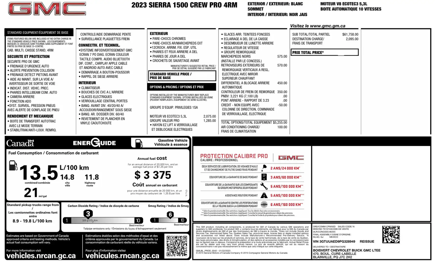 2023 GMC Sierra 1500 | $ 43,991 | 58,863 km | Gasoline Pick-up Truck ...